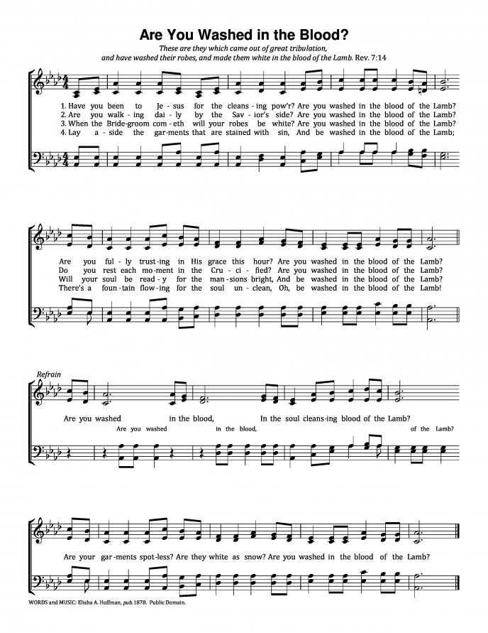 Are You Washed in the Blood? -- CountryHymns.com