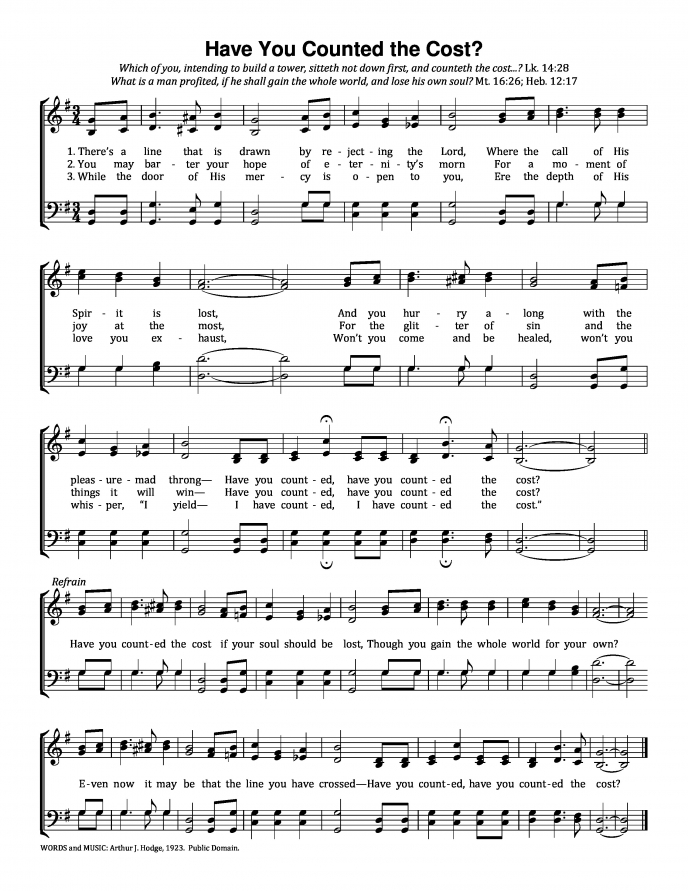 Have You Counted the Cost? -- CountryHymns.com