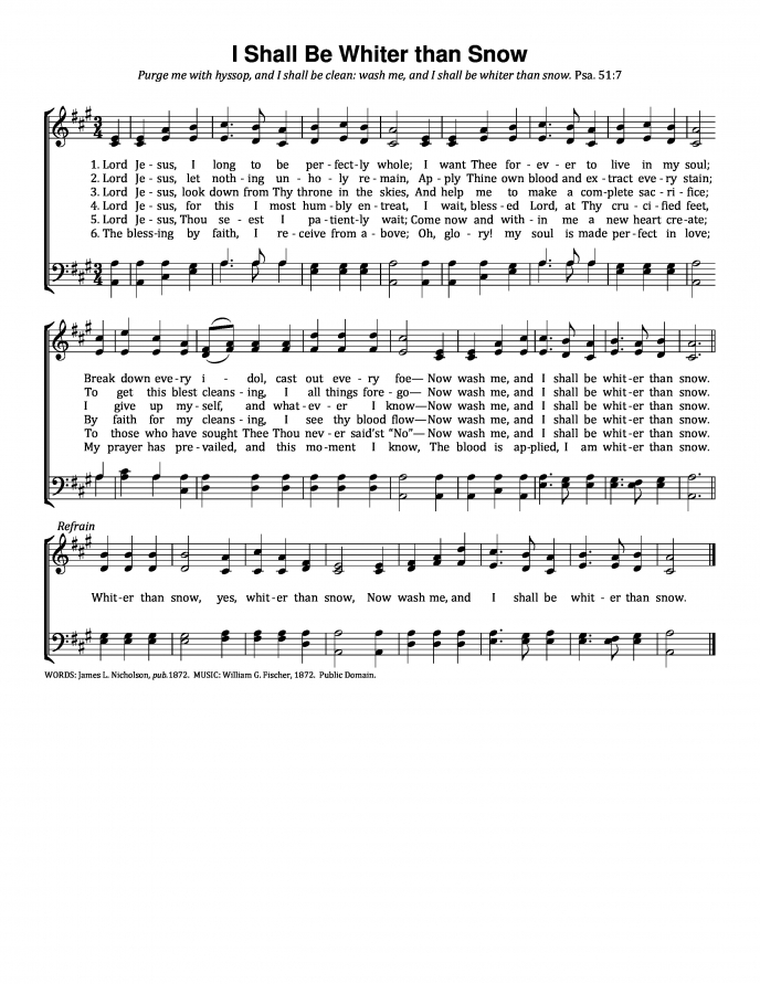 I Shall Be Whiter than Snow -- CountryHymns.com