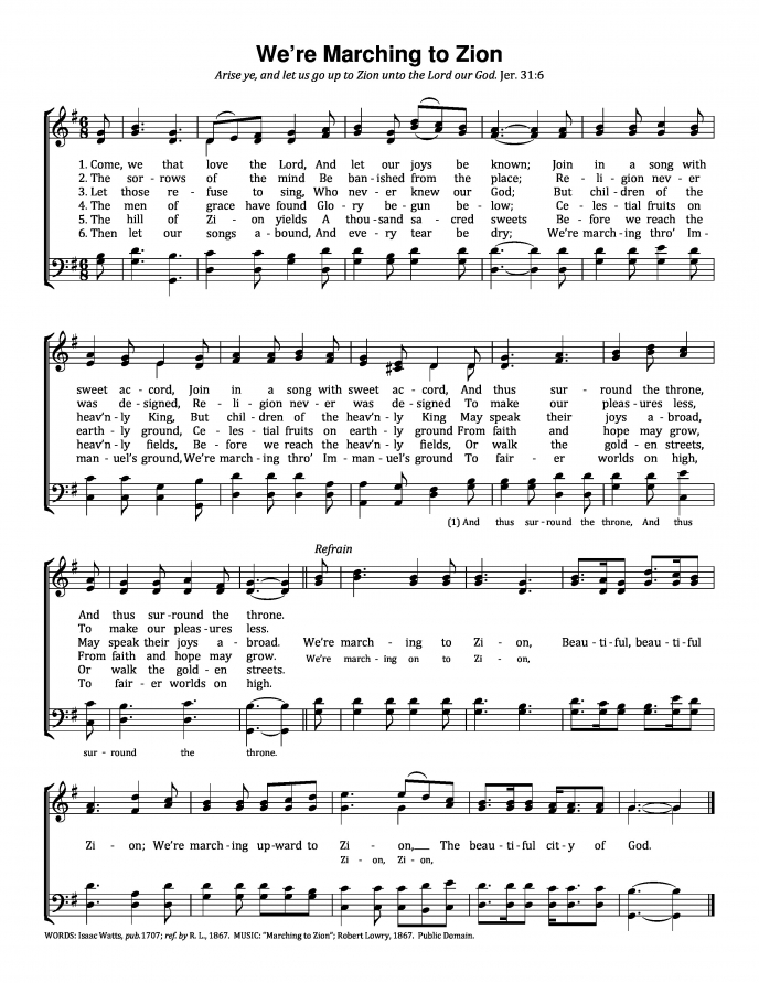 We’re Marching to Zion -- CountryHymns.com